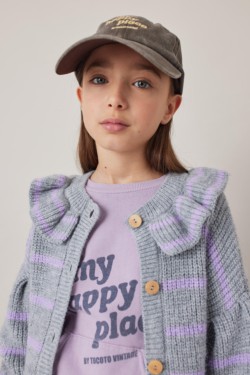 TRICOT RUFFLE NECK STRIPED JACKET