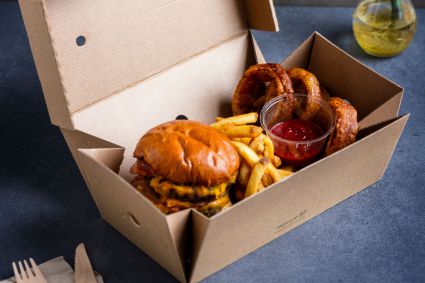 Caja con tapa de cartón para bocadillos| Packaging celulosa kraft ...