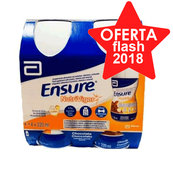 Ensure Nutrivigor Pack 4 botellas de 220 ml sabor chocolate.